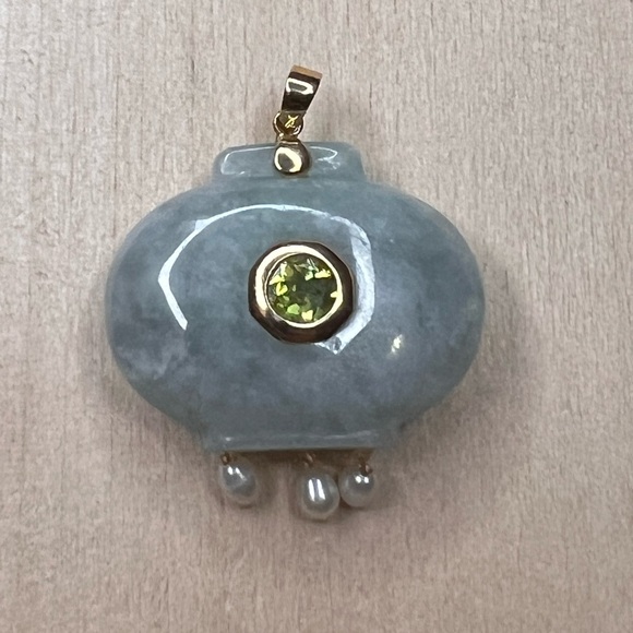 Jewelry | Vintage 14k Gold Moss In Snow Jadeite Jade Fresh Water Pearl ...